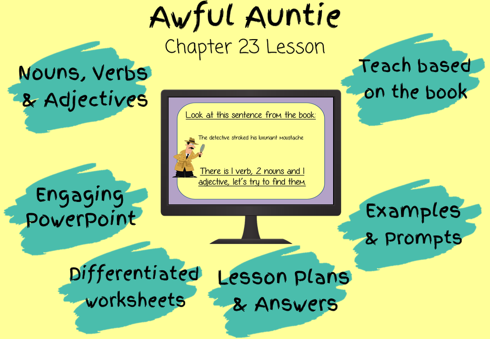 Nouns, Verbs and Adjectives Complete Lesson Awful Auntie – The Ginger ...